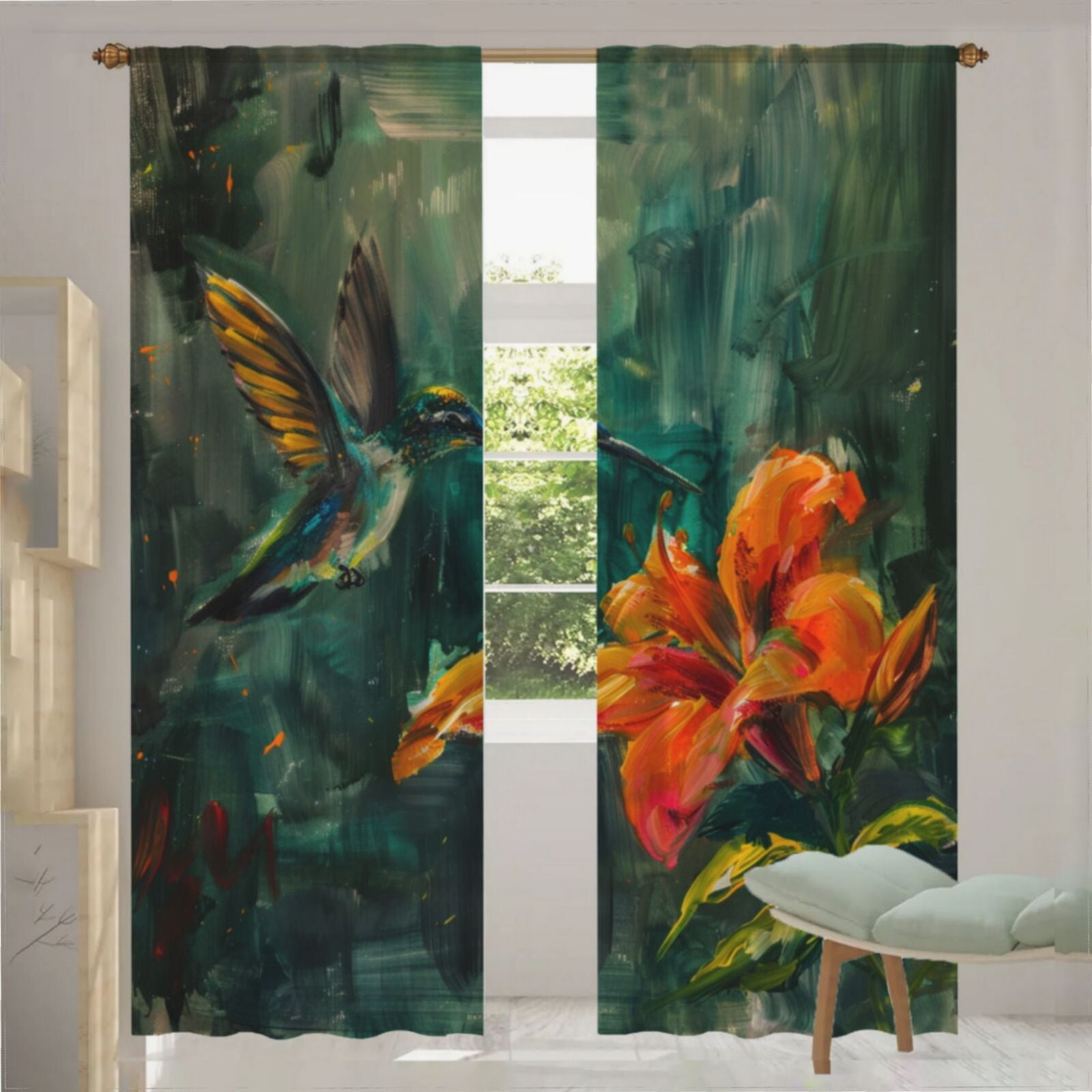 Colorful Hummingbird And Flowers (116) Tulle Sheer Window Curtains For ...