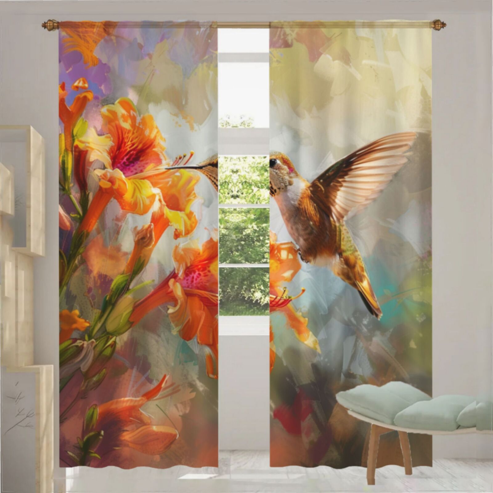 Colorful Hummingbird And Flowers (118) Curtain For Living Room Bedroom ...