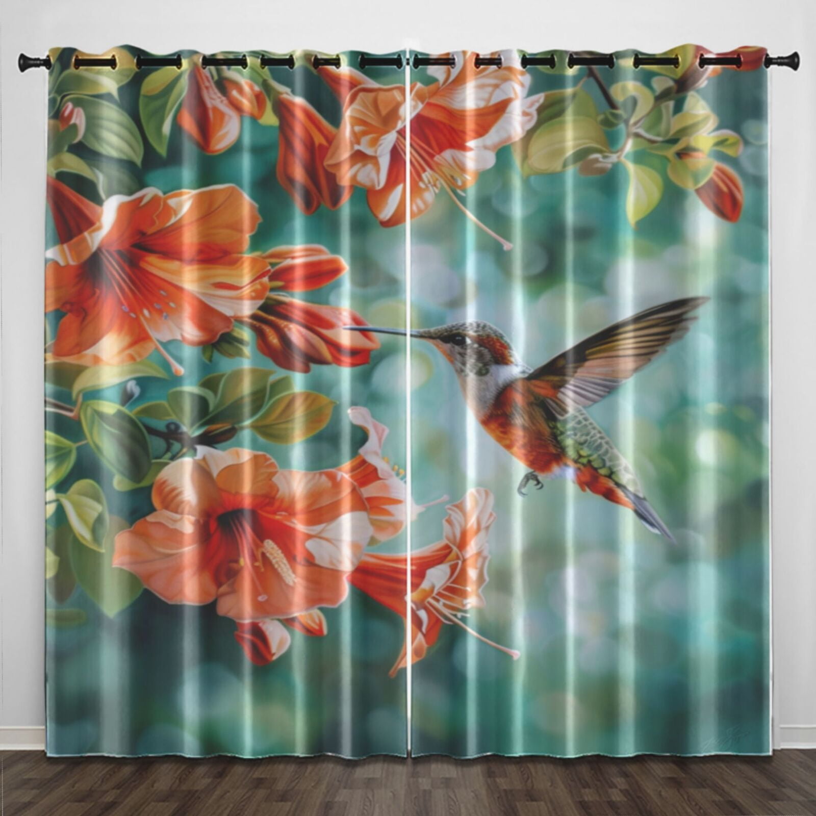 Colorful Hummingbird And Flowers (14) Curtains 2 Panels Set Blackout ...