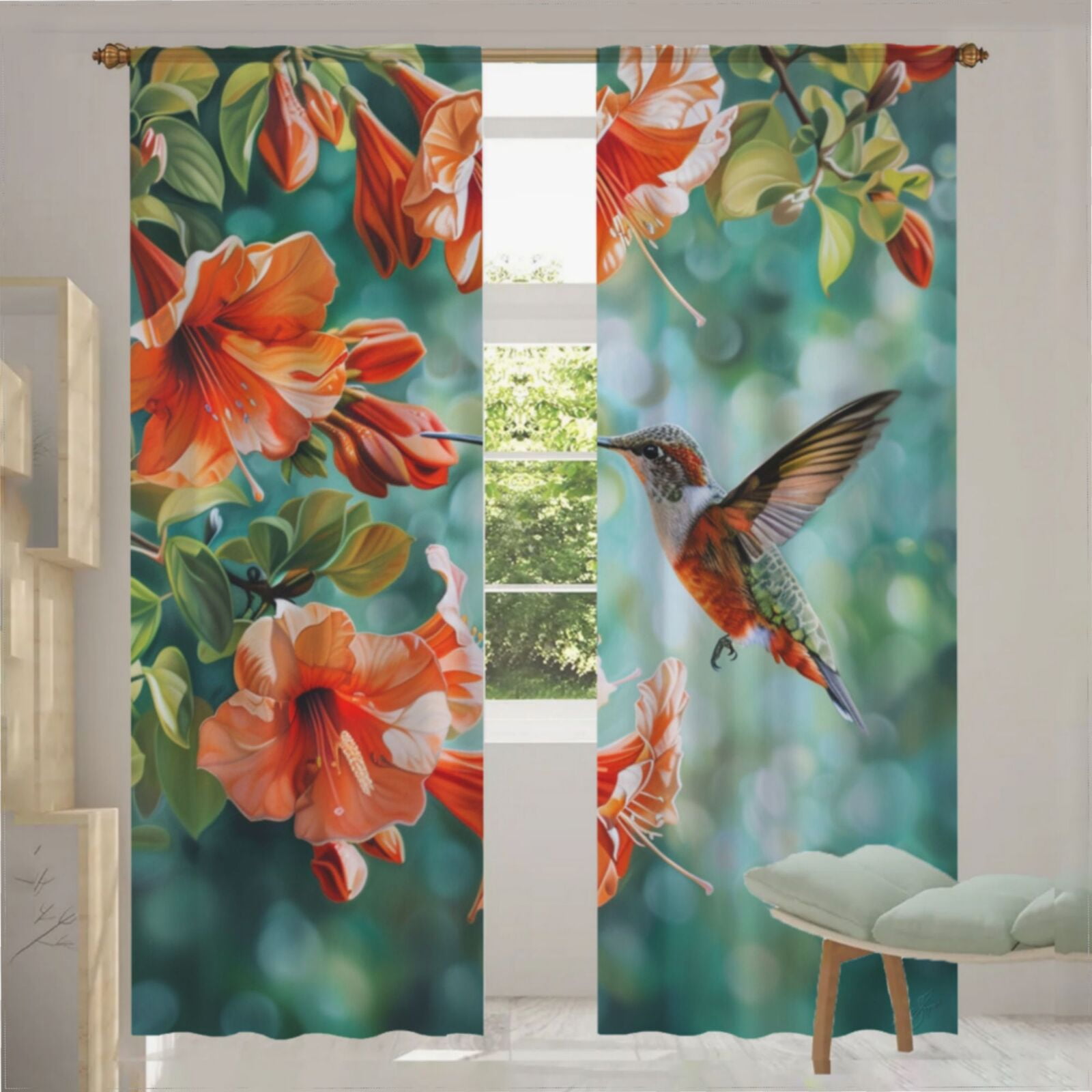 Colorful Hummingbird And Flowers (14) Window Tulle Curtains for Living ...