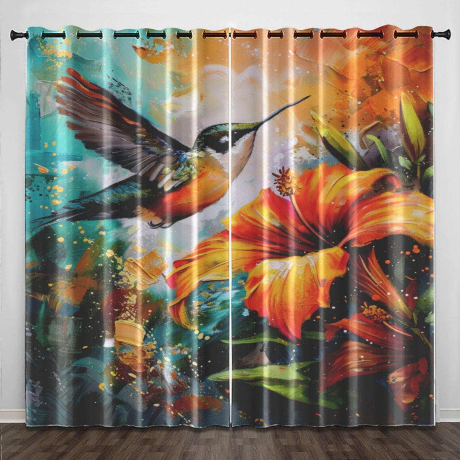 Colorful Hummingbird And Flowers (17) Curtains 2 Panels Set Blackout ...