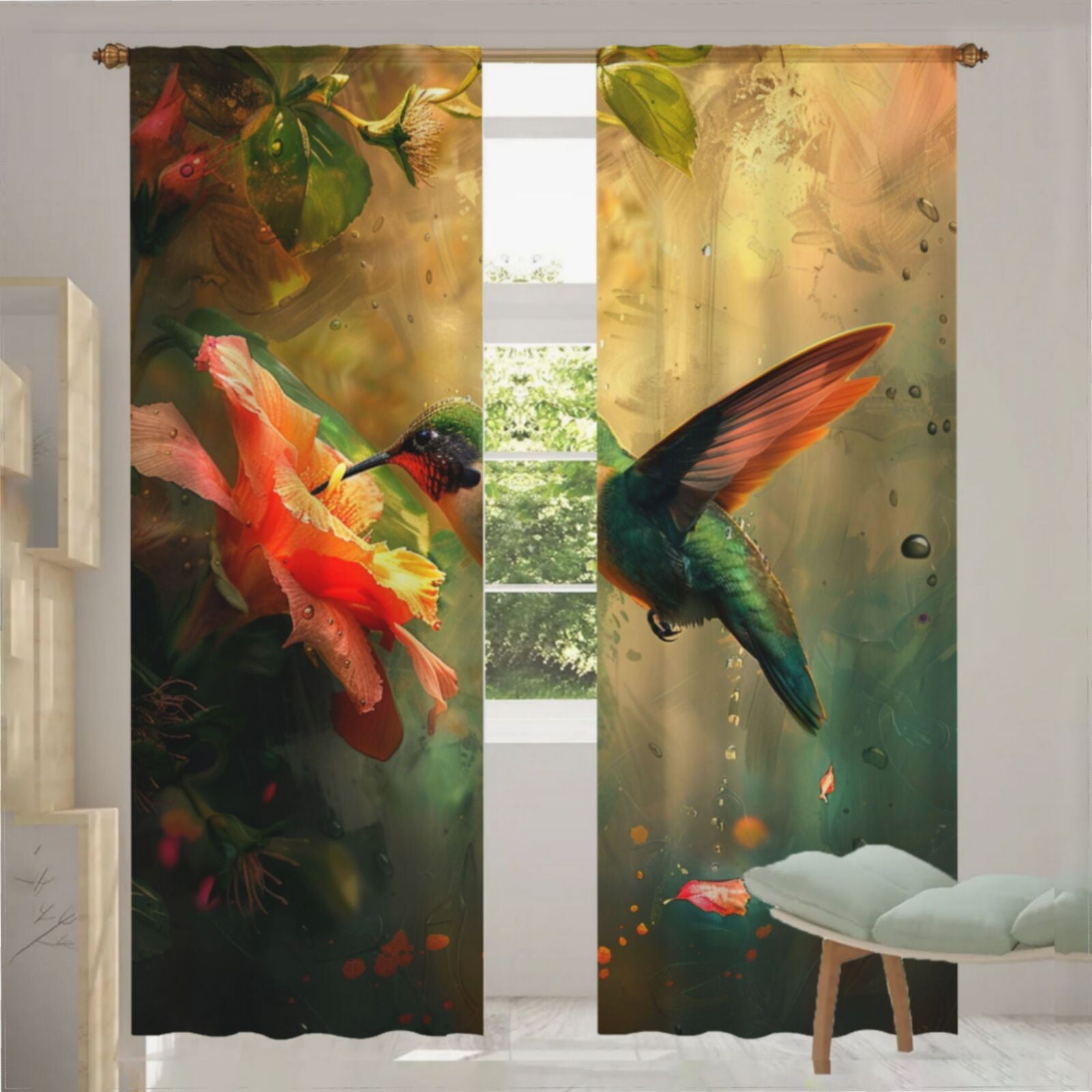 Colorful Hummingbird And Flowers (20) Window Tulle Curtains for Living ...