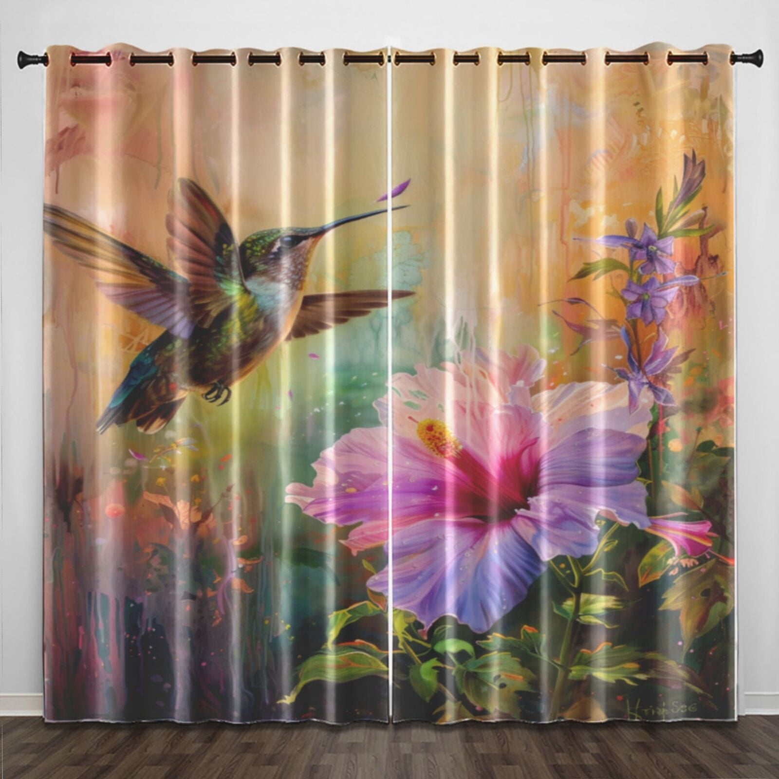 Colorful Hummingbird And Flowers (22) Curtains 2 Panels Set Blackout ...