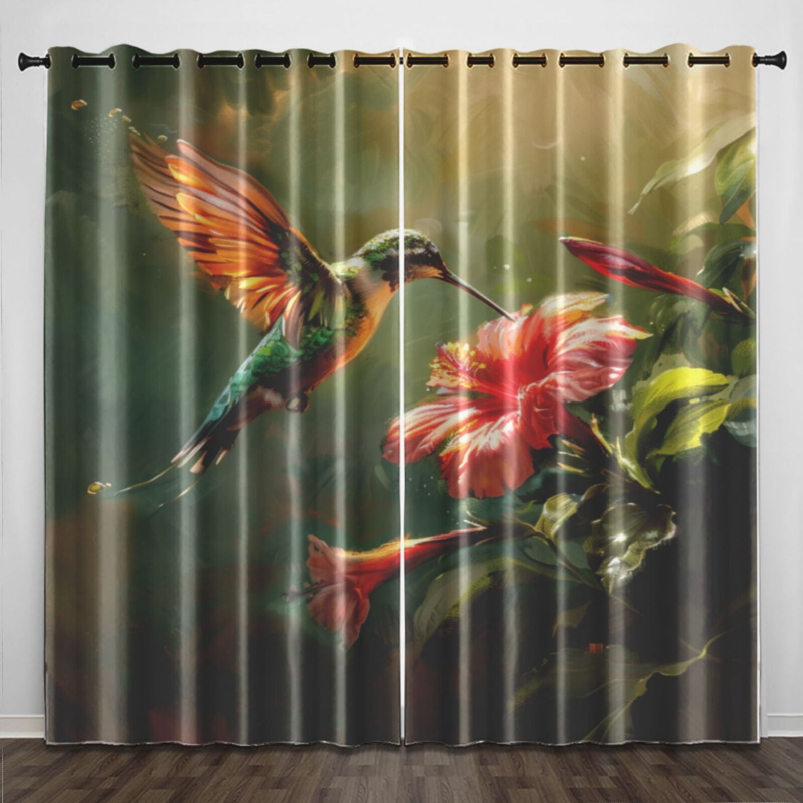 Colorful Hummingbird And Flowers (24) Curtains 2 Panels Set Blackout ...