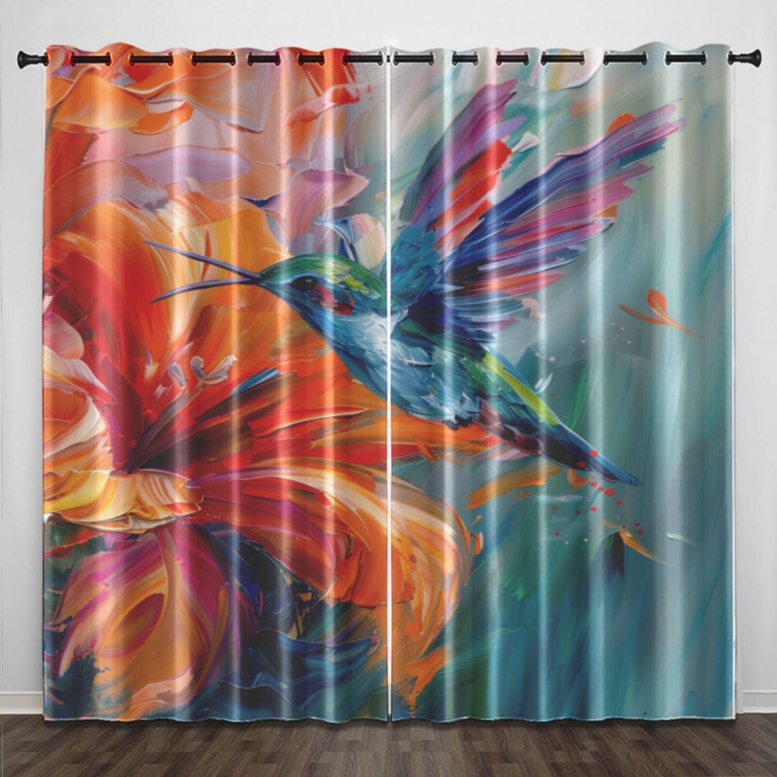 Colorful Hummingbird And Flowers (31) Curtains 2 Panels Set Blackout ...