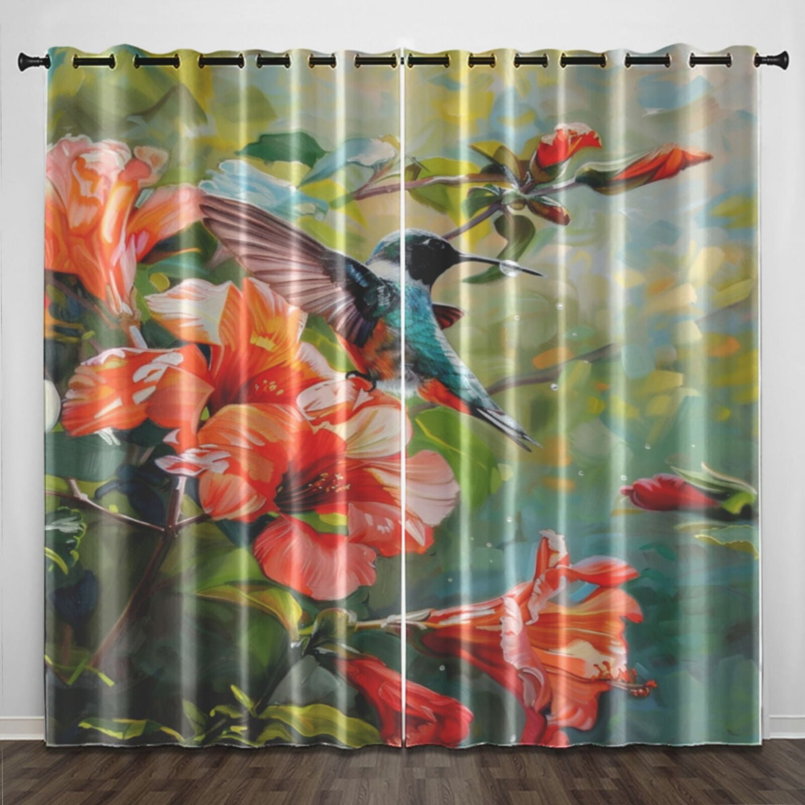 Colorful Hummingbird And Flowers (36) Curtains 2 Panels Set Blackout ...