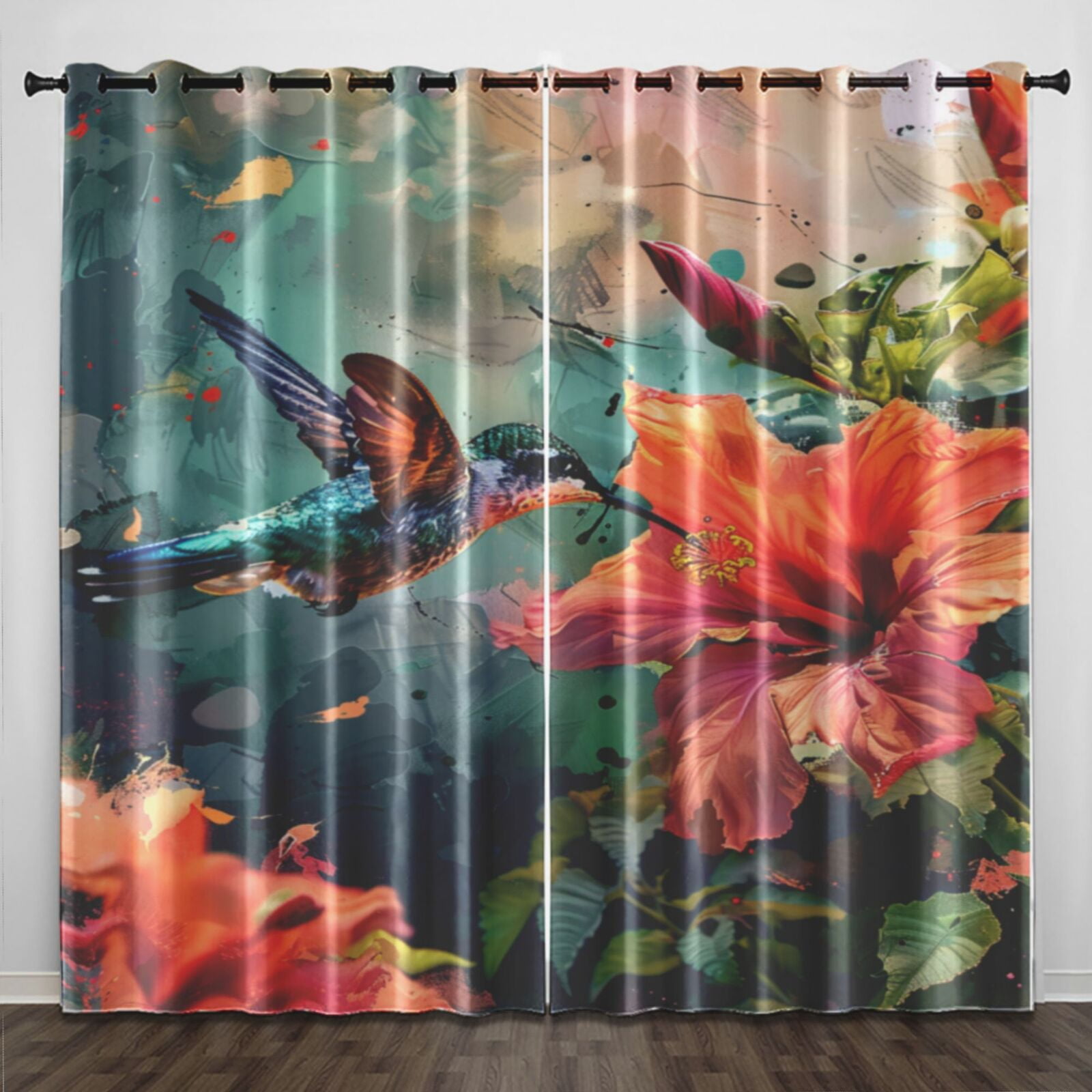 Colorful Hummingbird And Flowers (39) Curtains 2 Panels Set Blackout ...