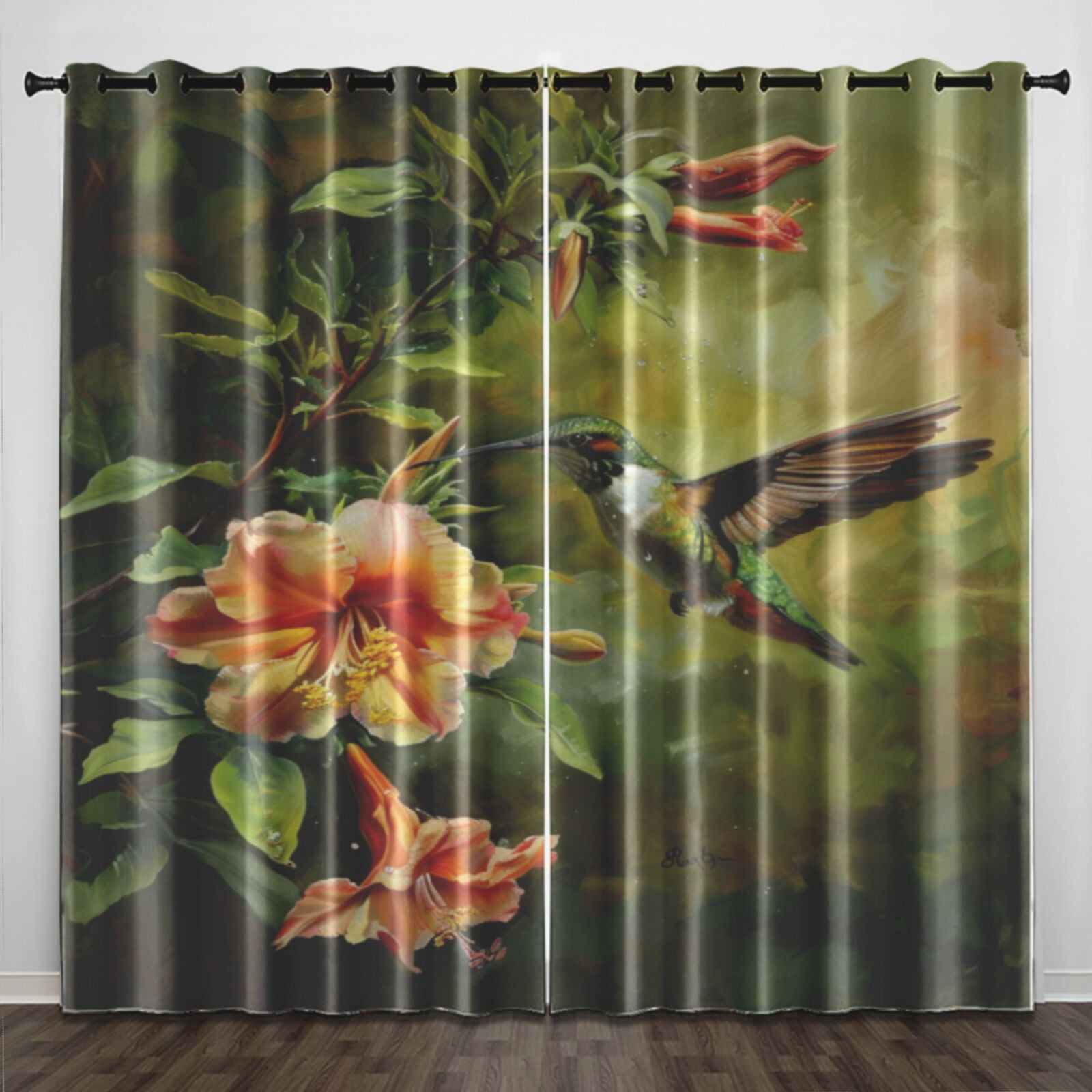 Colorful Hummingbird And Flowers (43) Curtains 2 Panels Set Blackout ...