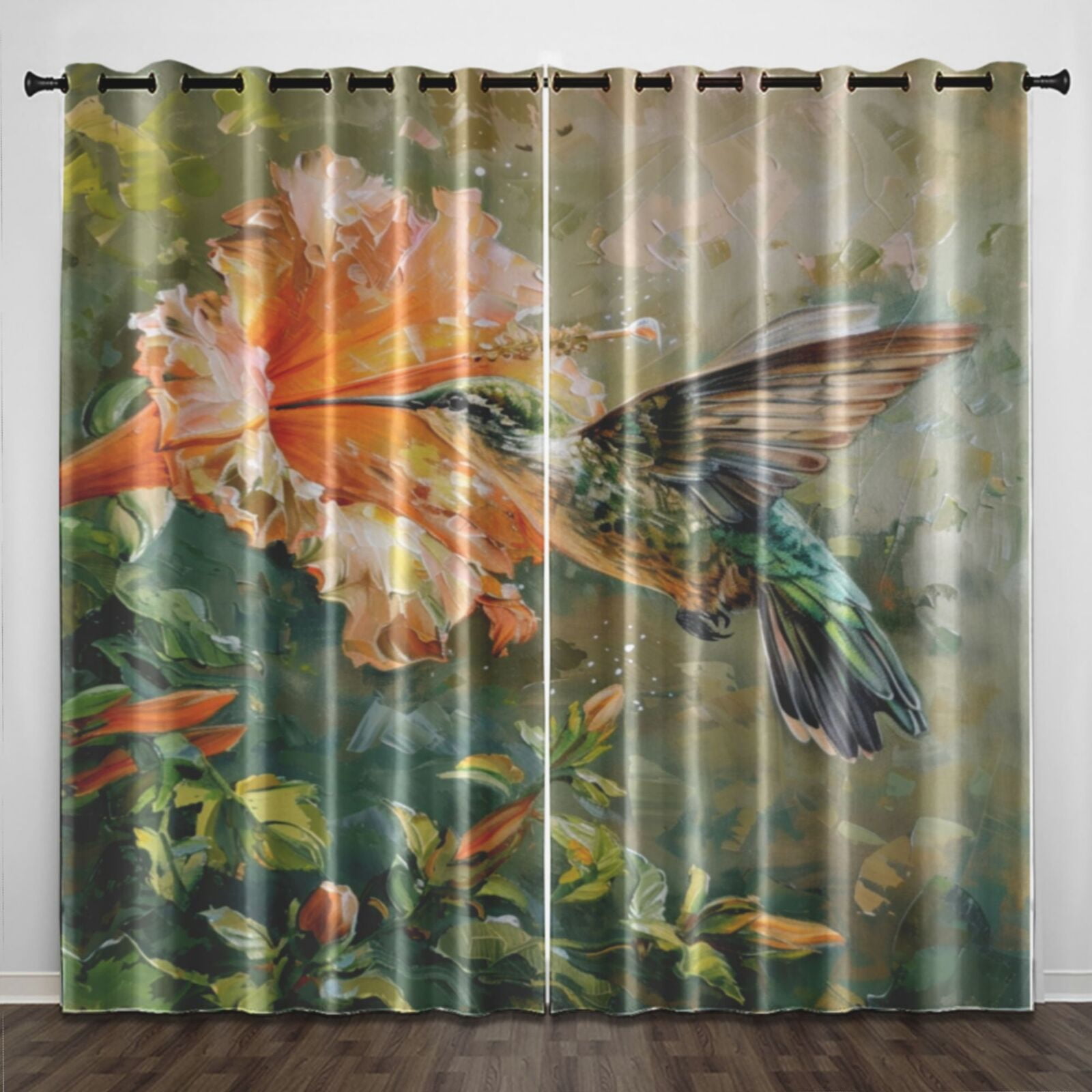 Colorful Hummingbird And Flowers (45) Curtains 2 Panels Set Blackout ...