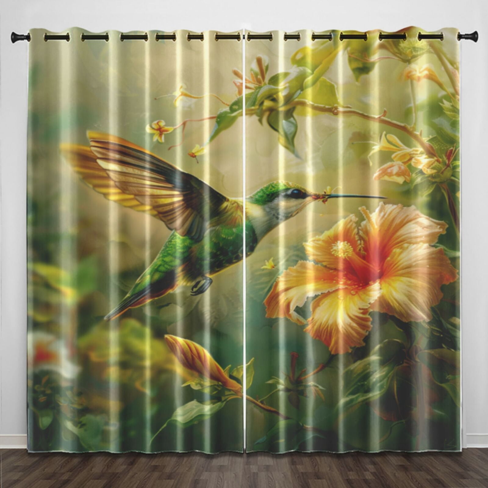 Colorful Hummingbird And Flowers (47) Curtains 2 Panels Set Blackout ...
