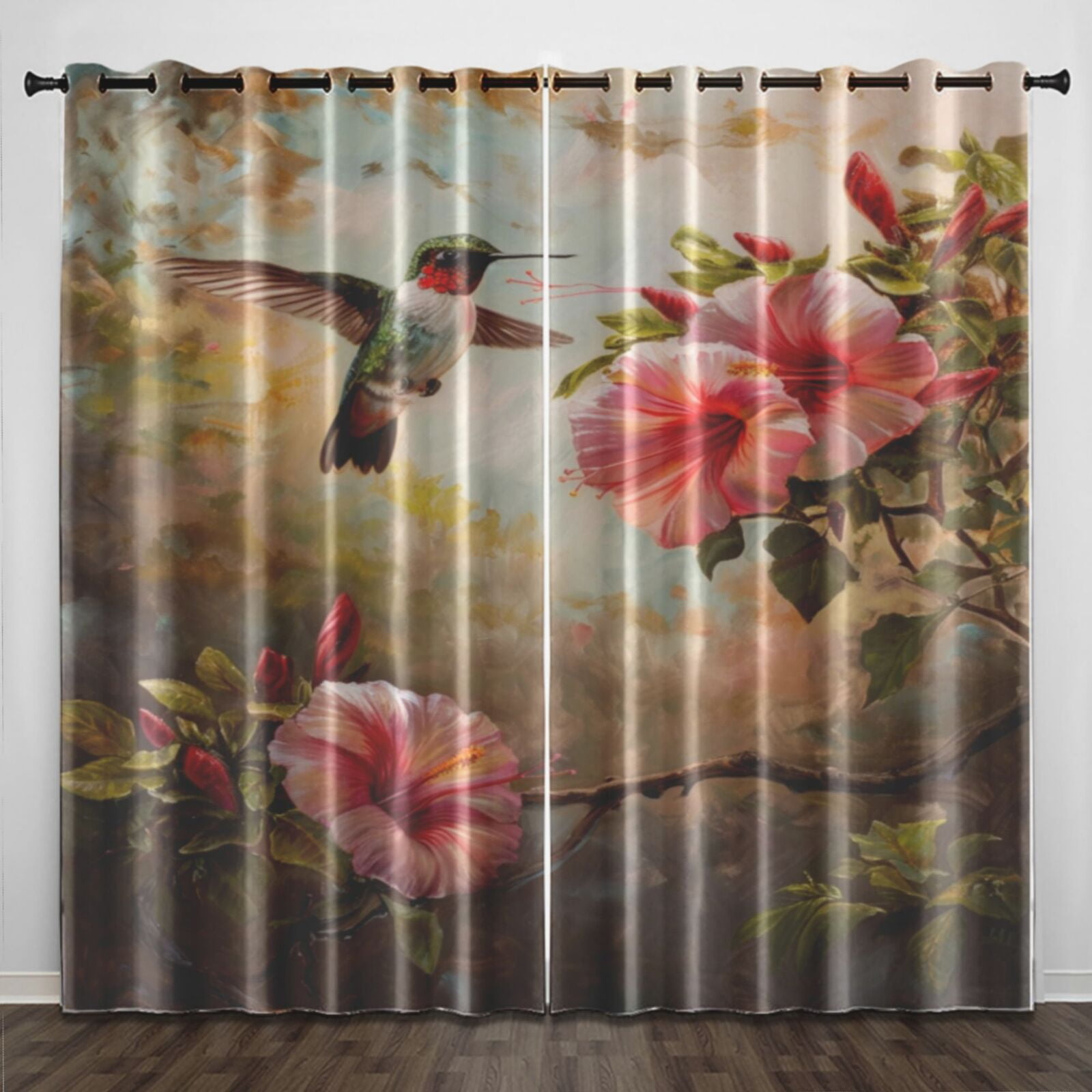 Colorful Hummingbird And Flowers (52) Curtains 2 Panels Set Blackout ...