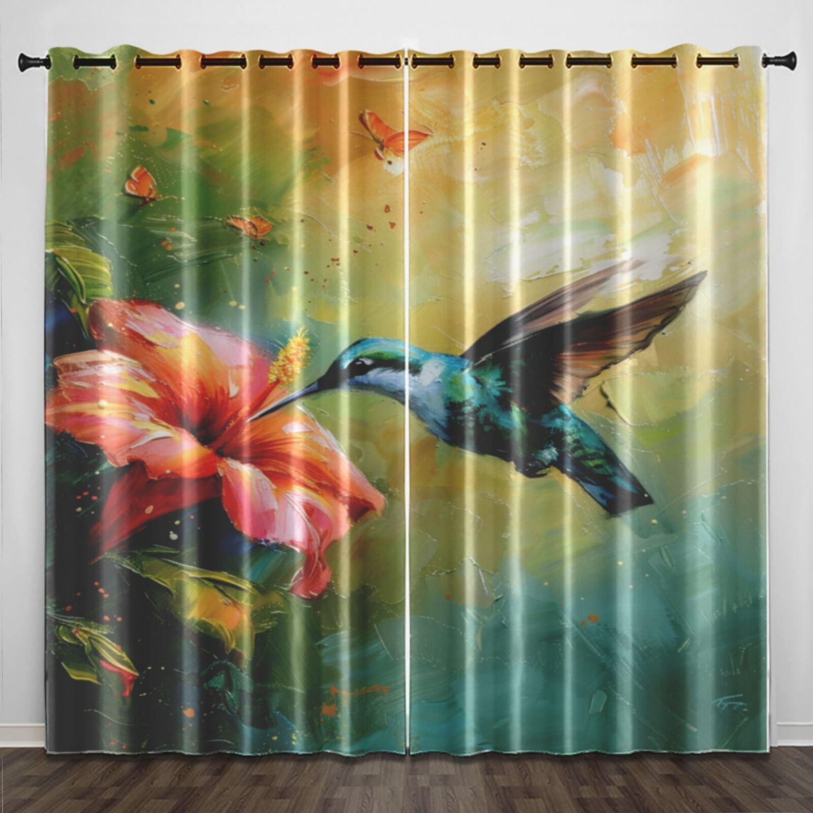 Colorful Hummingbird And Flowers (71) Curtains 2 Panels Set Blackout ...