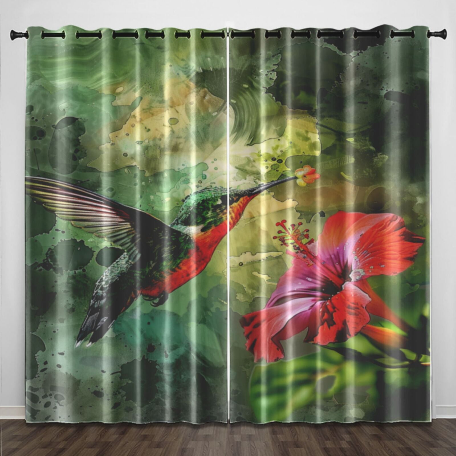 Colorful Hummingbird And Flowers (73) Curtains 2 Panels Set Blackout ...