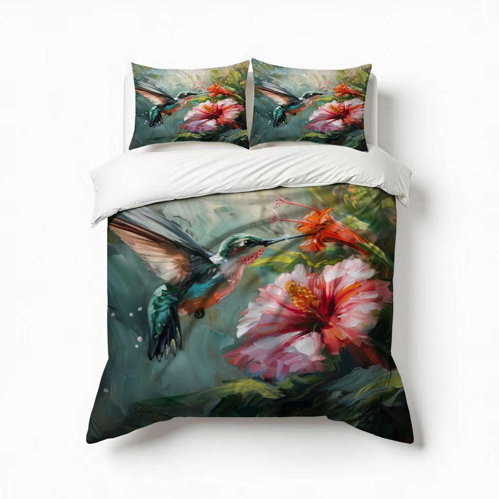 Colorful Hummingbird And Flowers Bedding Set 3 Pcs Soft Microfiber ...