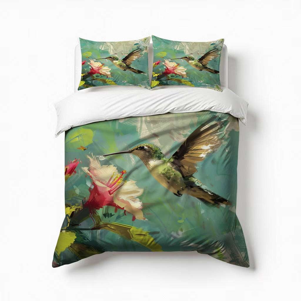 Colorful Hummingbird And Flowers Bedding Set 3 Pcs Soft Microfiber ...