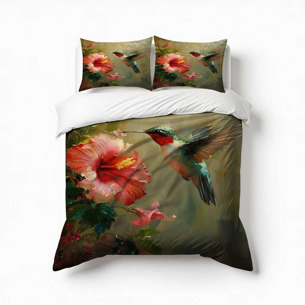 Colorful Hummingbird And Flowers Bedding Set 3 Pcs Soft Microfiber ...