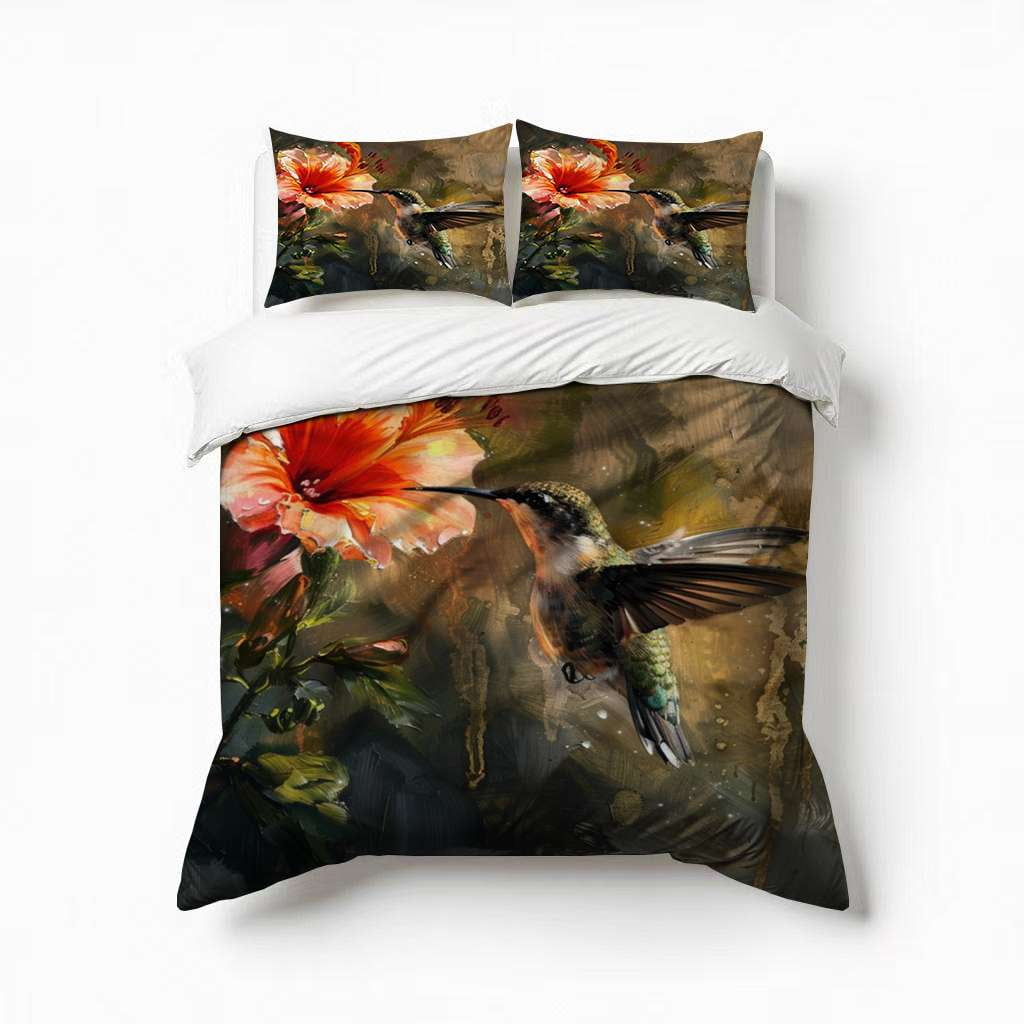Colorful Hummingbird And Flowers Bedding Set 3 Pcs Soft Microfiber ...