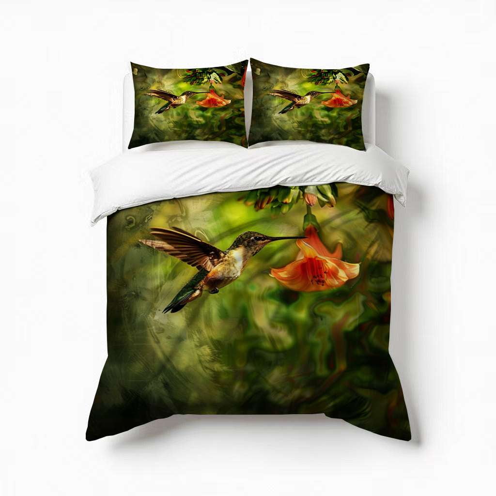 Colorful Hummingbird And Flowers Bedding Set 3 Pcs Soft Microfiber ...