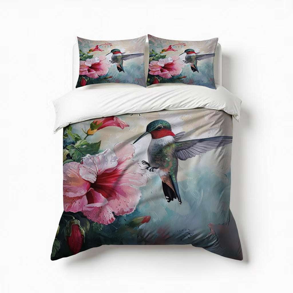Colorful Hummingbird And Flowers Bedding Set 3 Pcs Soft Microfiber ...