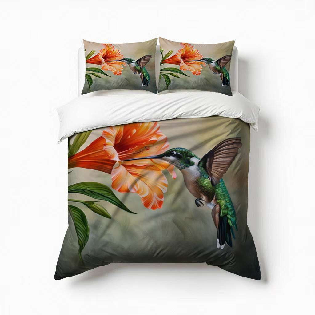 Colorful Hummingbird And Flowers Bedding Set 3 Pcs Soft Microfiber ...