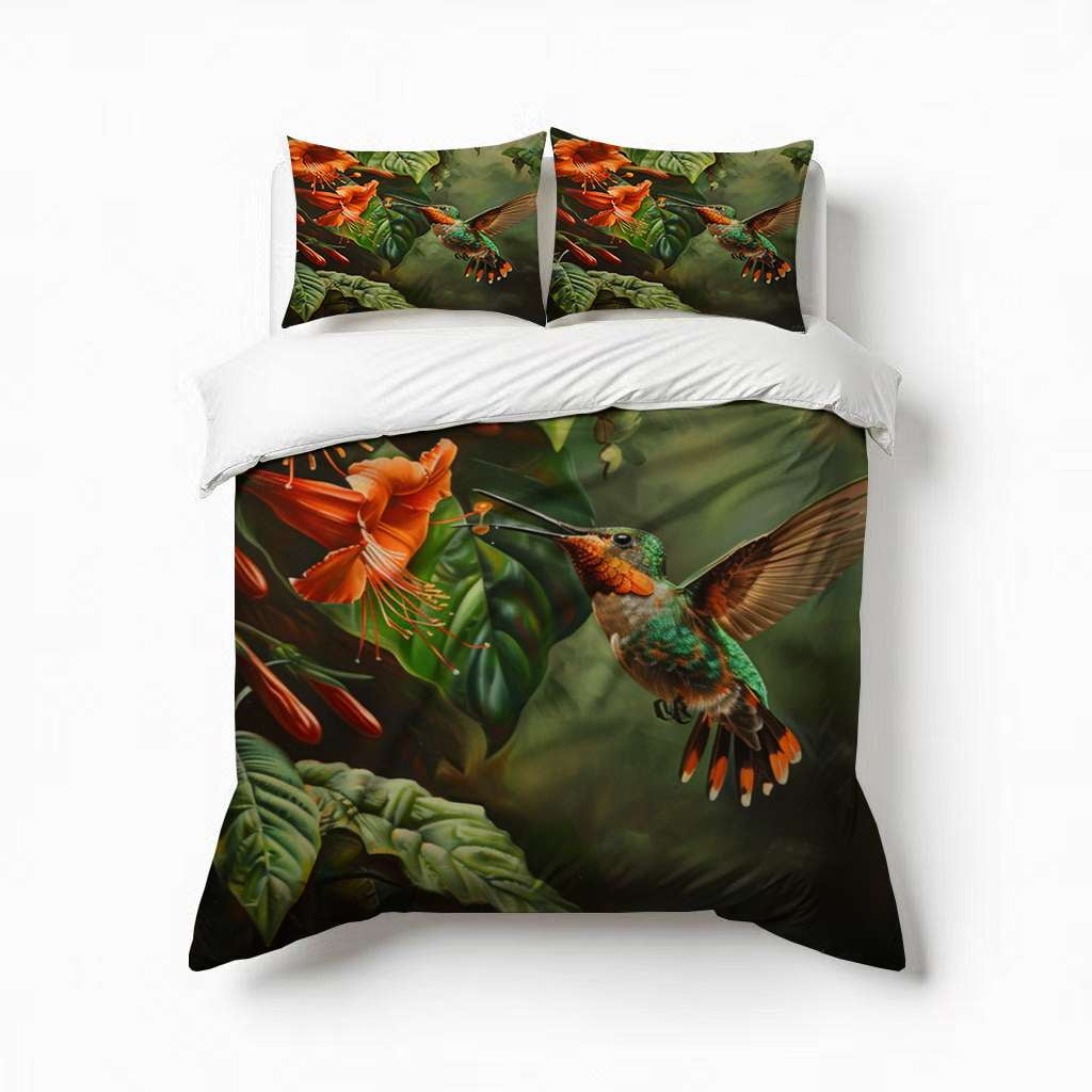 Colorful Hummingbird And Flowers Bedding Set 3 Pcs Soft Microfiber ...