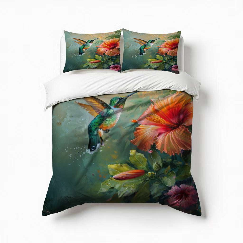 Colorful Hummingbird And Flowers Bedding Set 3 Pcs Soft Microfiber ...