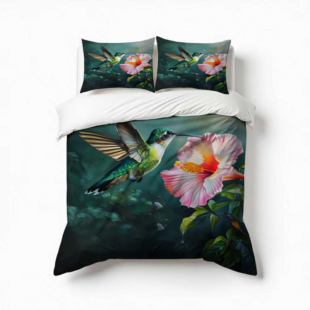 Colorful Hummingbird And Flowers Bedding Set 3 Pcs Soft Microfiber ...