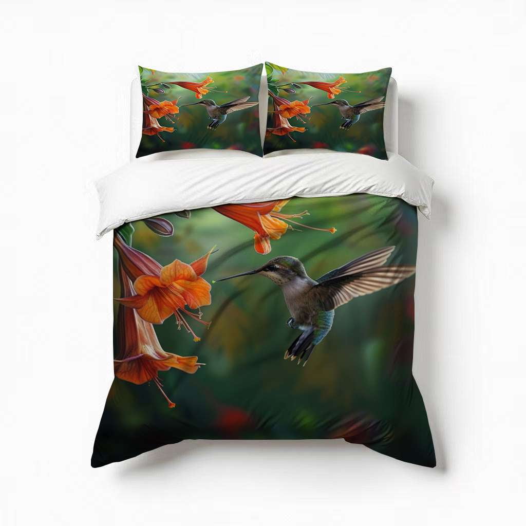 Colorful Hummingbird And Flowers Bedding Set 3 Pcs Soft Microfiber ...