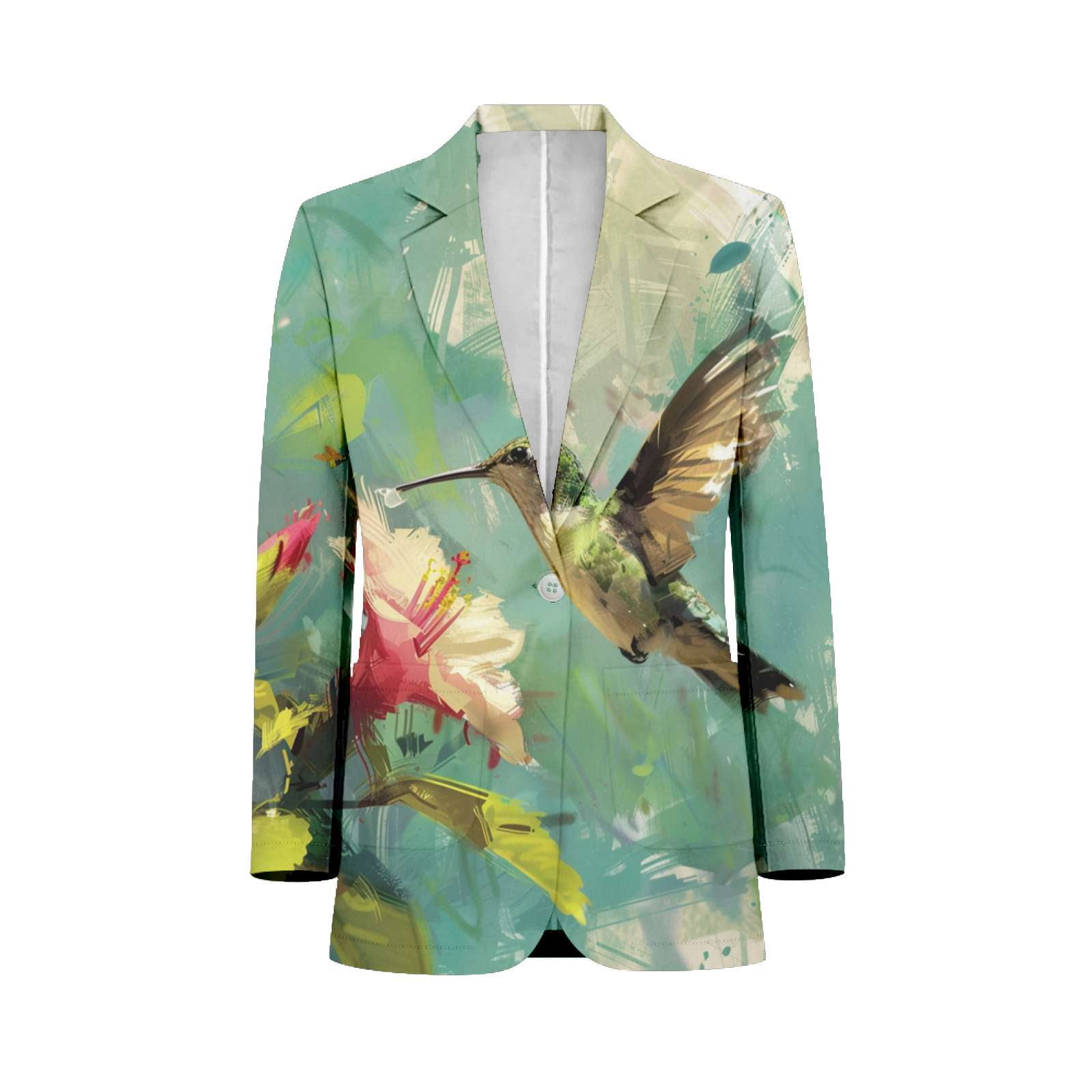 Colorful Hummingbird And Flowers Mens Suits Shawl Collar Slim Fit Suit ...