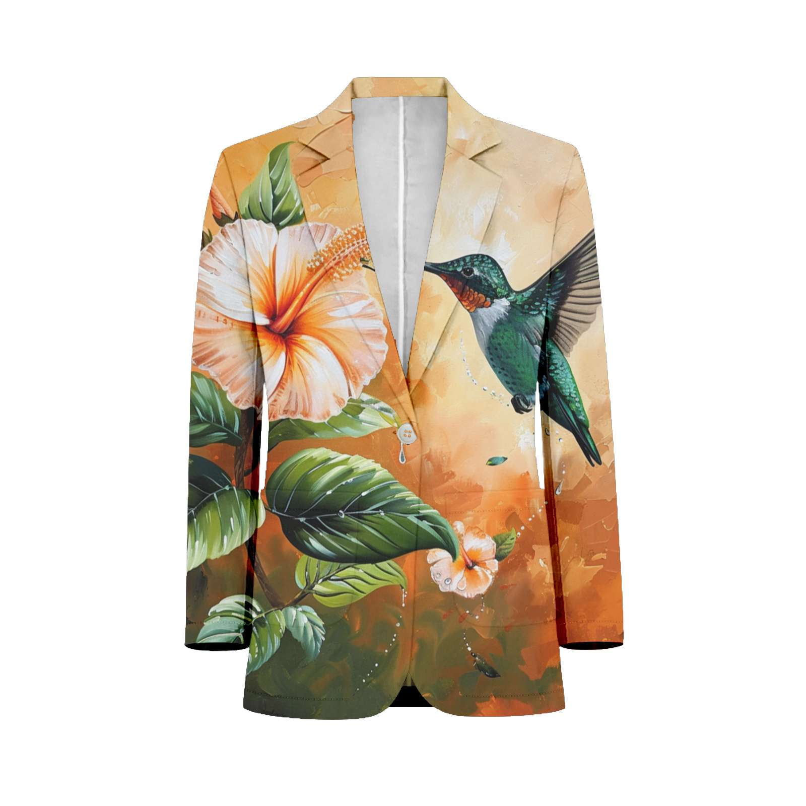 Colorful Hummingbird And Flowers Mens Suits Shawl Collar Slim Fit Suit ...