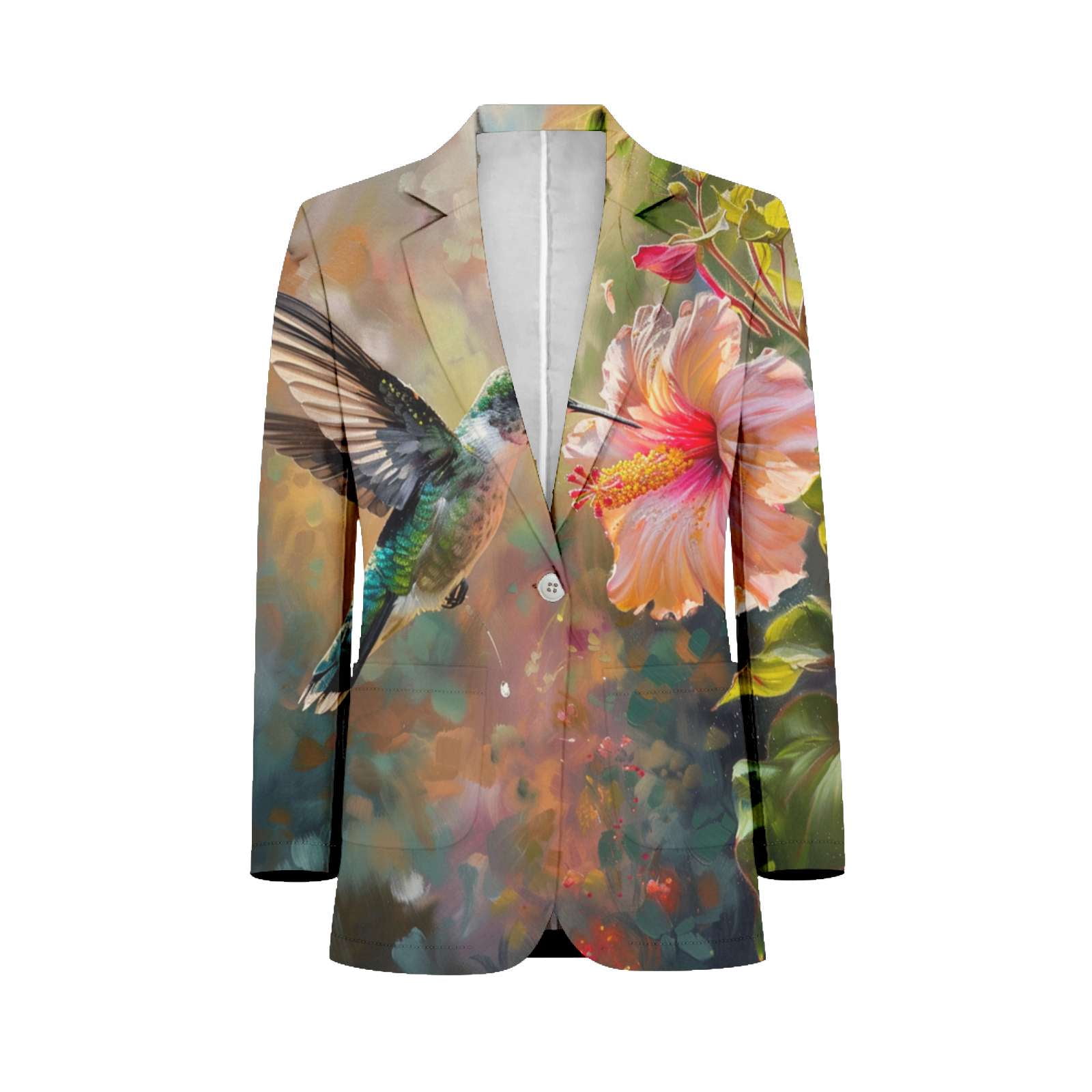 Colorful Hummingbird And Flowers Mens Suits Shawl Collar Slim Fit Suit ...