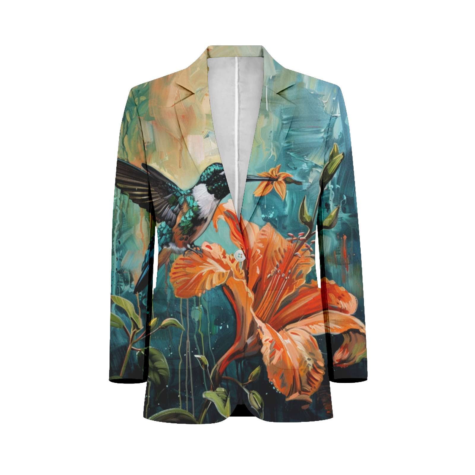Colorful Hummingbird And Flowers Mens Suits Shawl Collar Slim Fit Suit ...