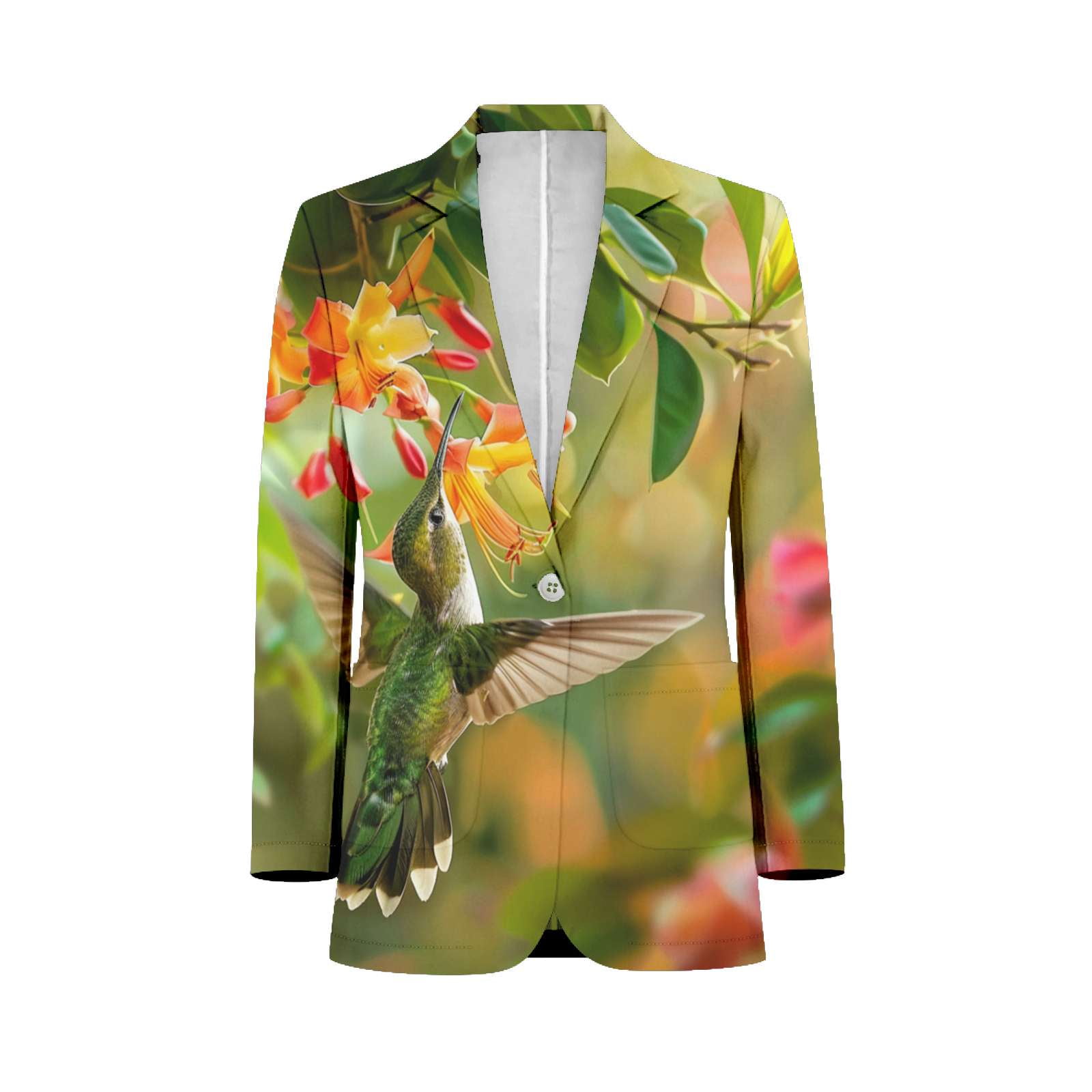 Colorful Hummingbird And Flowers Mens Suits Shawl Collar Slim Fit Suit ...