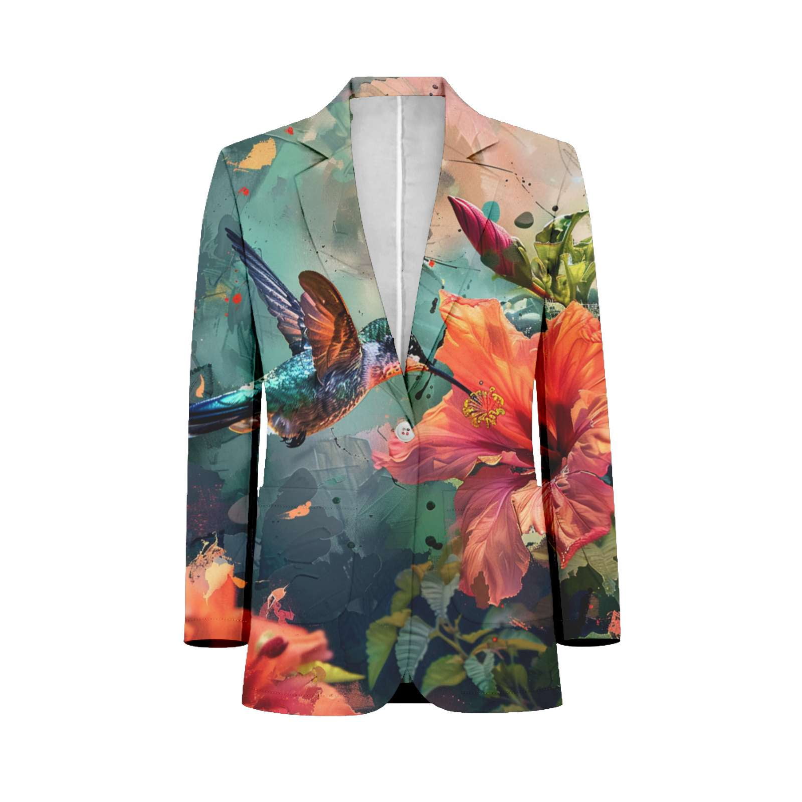 Colorful Hummingbird And Flowers Mens Suits Shawl Collar Slim Fit Suit ...
