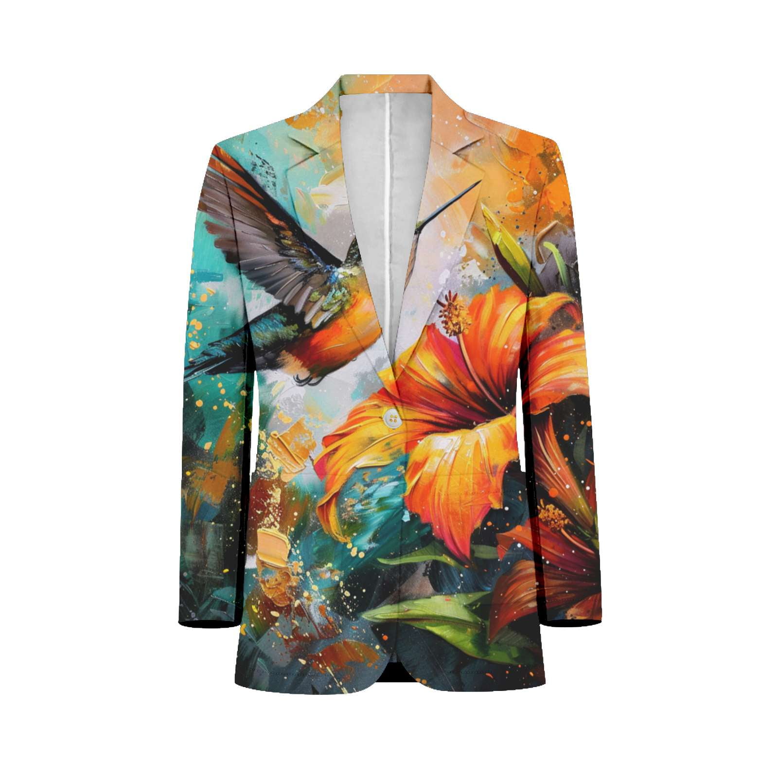 Colorful Hummingbird And Flowers Mens Suits Shawl Collar Slim Fit Suit ...