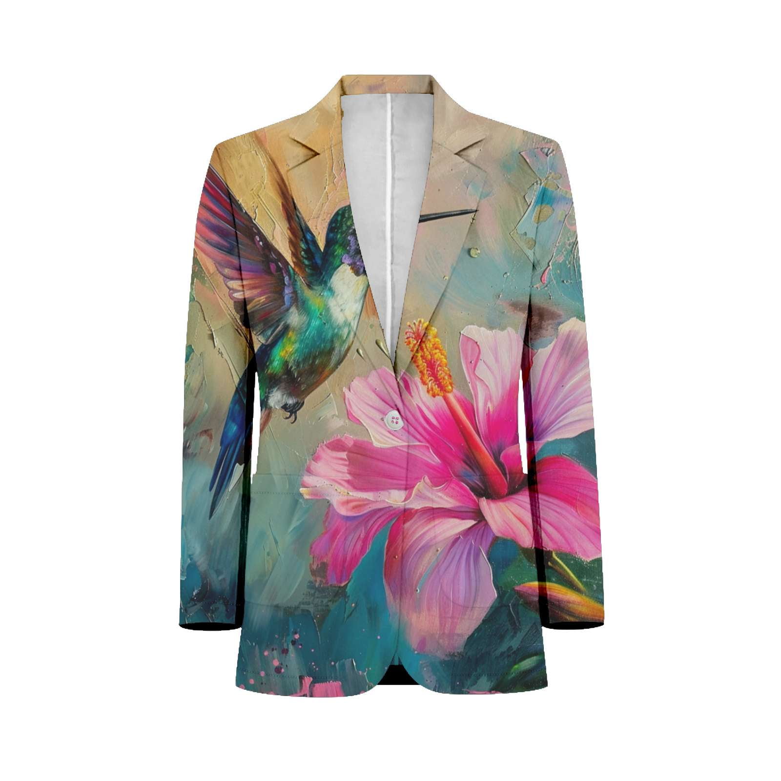 Colorful Hummingbird And Flowers Mens Suits Shawl Collar Slim Fit Suit ...