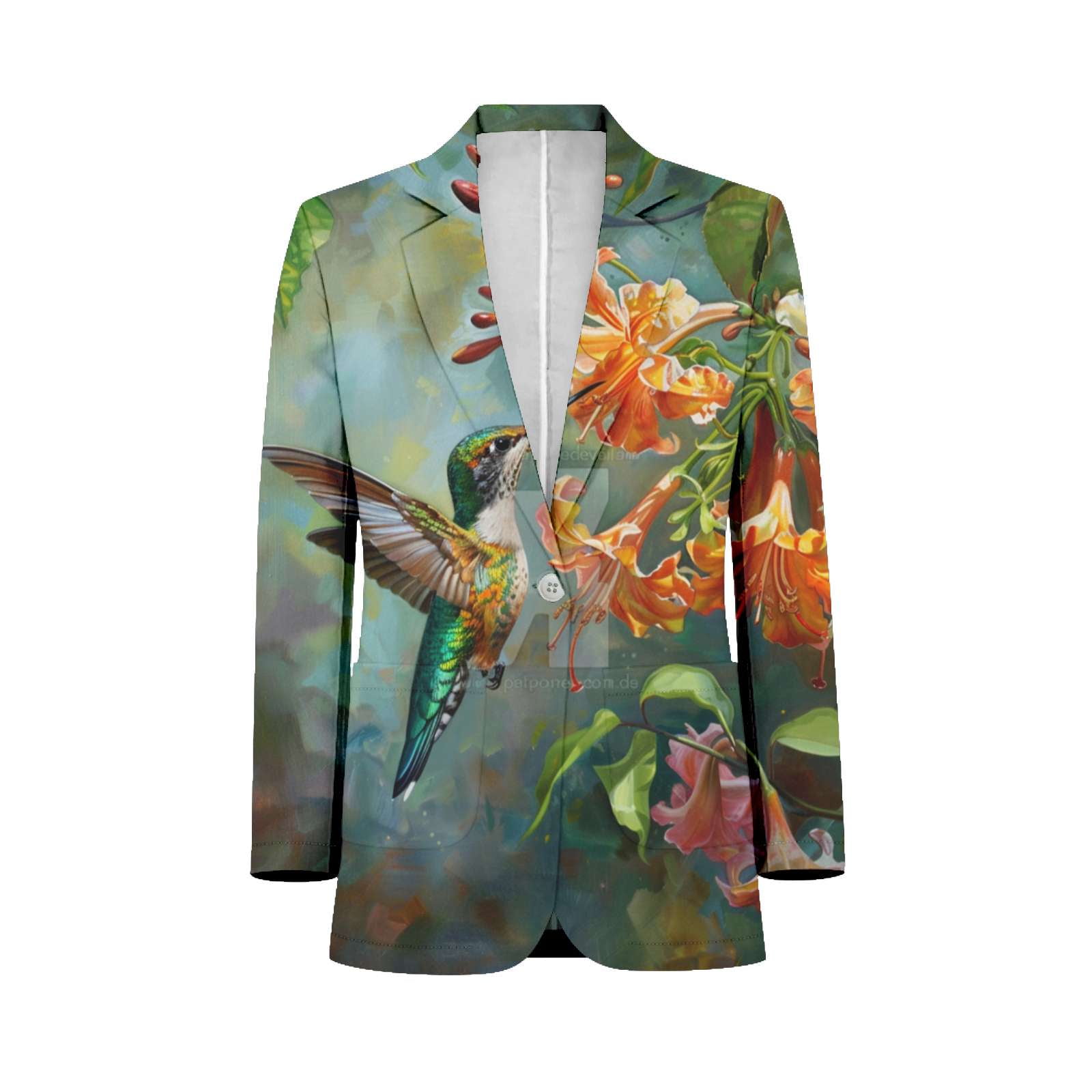 Colorful Hummingbird And Flowers Mens Suits Shawl Collar Slim Fit Suit ...