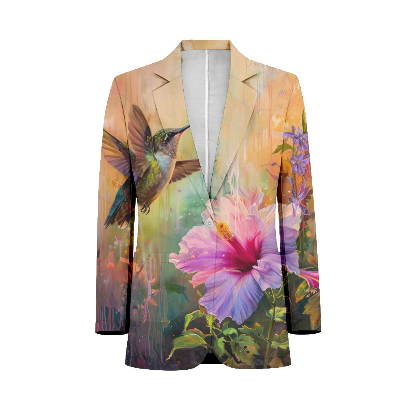 Colorful Hummingbird And Flowers Mens Suits Shawl Collar Slim Fit Suit ...