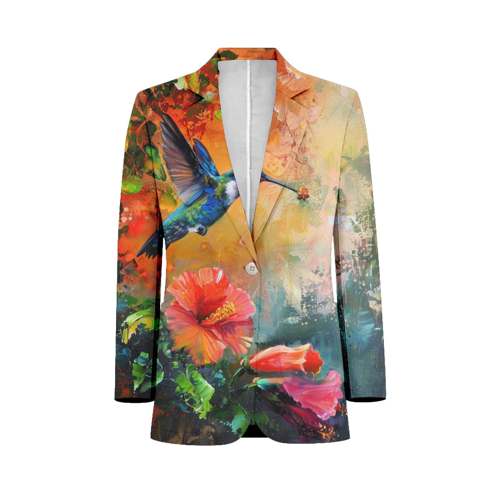 Colorful Hummingbird And Flowers Mens Suits Shawl Collar Slim Fit Suit ...