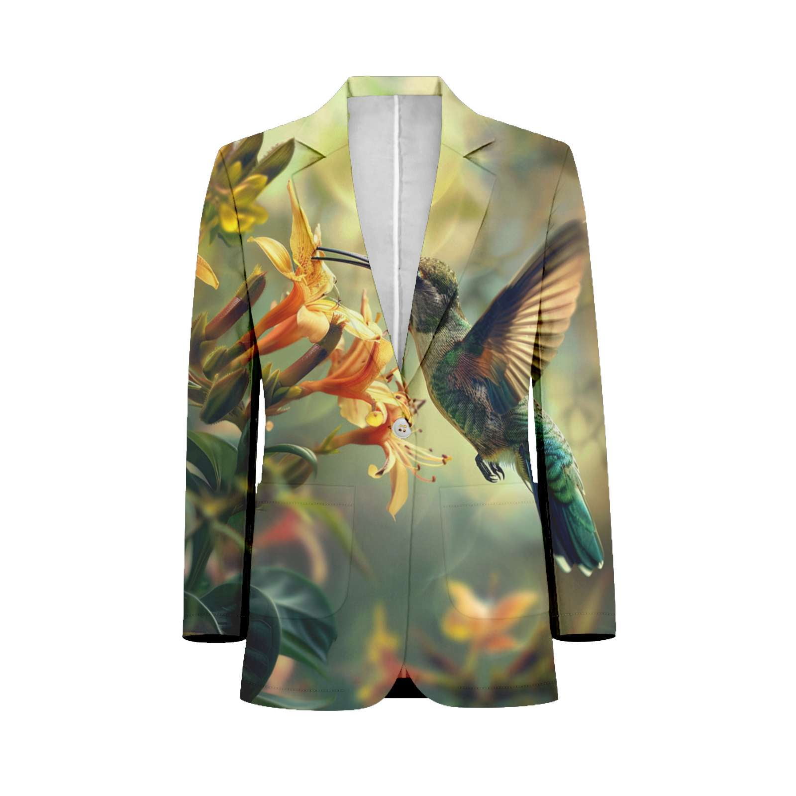 Colorful Hummingbird And Flowers Mens Suits Shawl Collar Slim Fit Suit ...