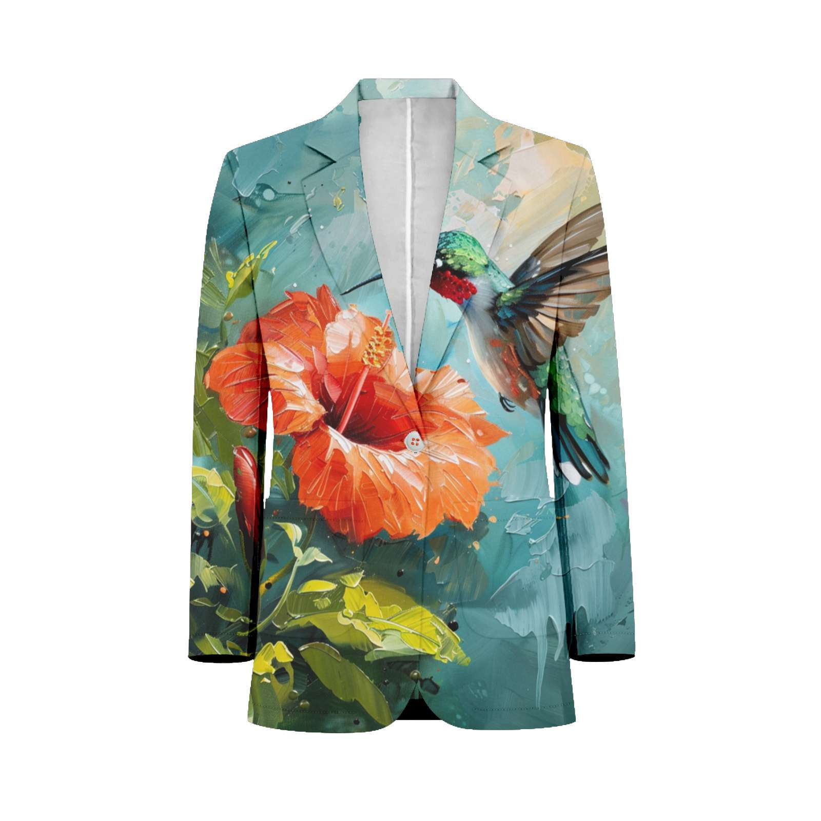 Colorful Hummingbird And Flowers Mens Suits Shawl Collar Slim Fit Suit ...