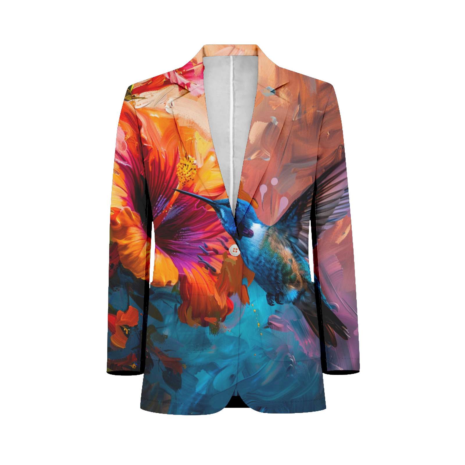 Colorful Hummingbird And Flowers Mens Suits Shawl Collar Slim Fit Suit ...