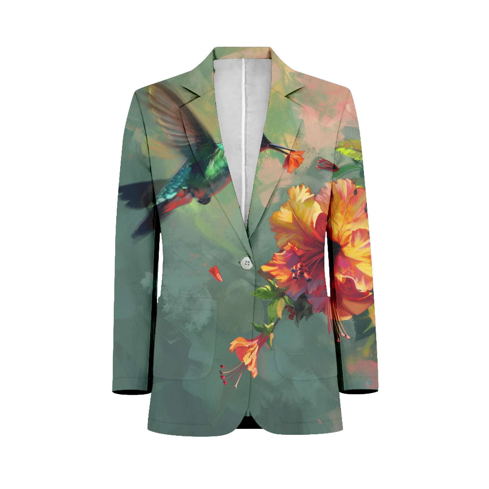 Colorful Hummingbird And Flowers Mens Suits Shawl Collar Slim Fit Suit ...