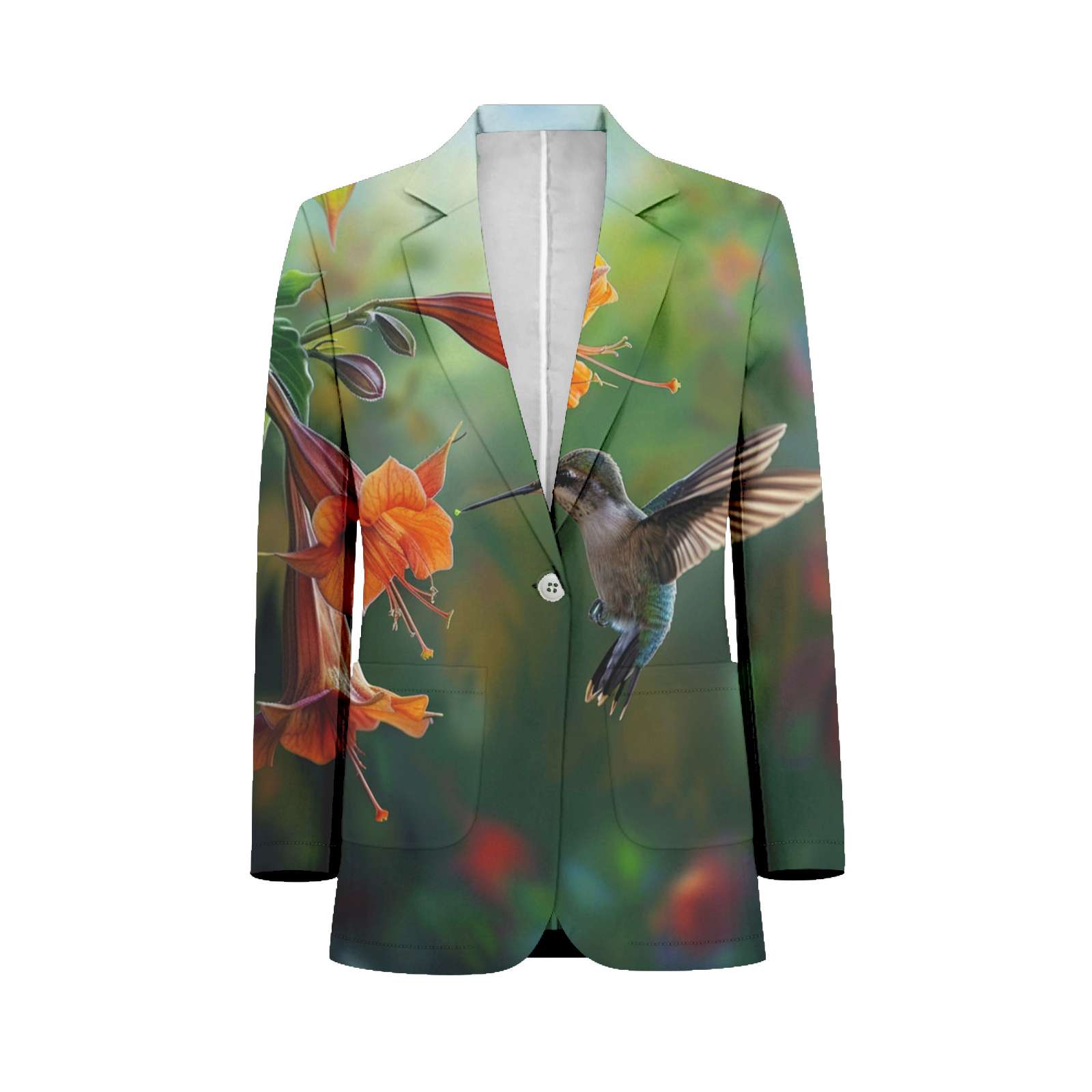 Colorful Hummingbird And Flowers Mens Suits Shawl Collar Slim Fit Suit ...