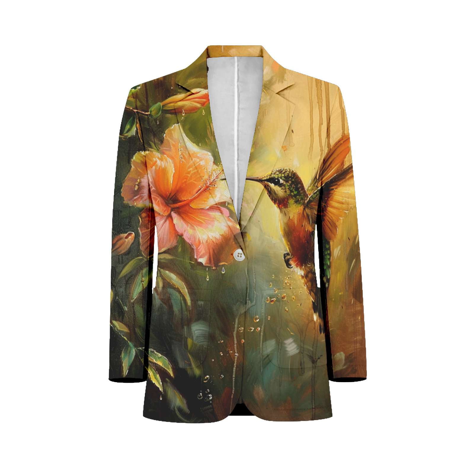 Colorful Hummingbird And Flowers Mens Suits Shawl Collar Slim Fit Suit ...