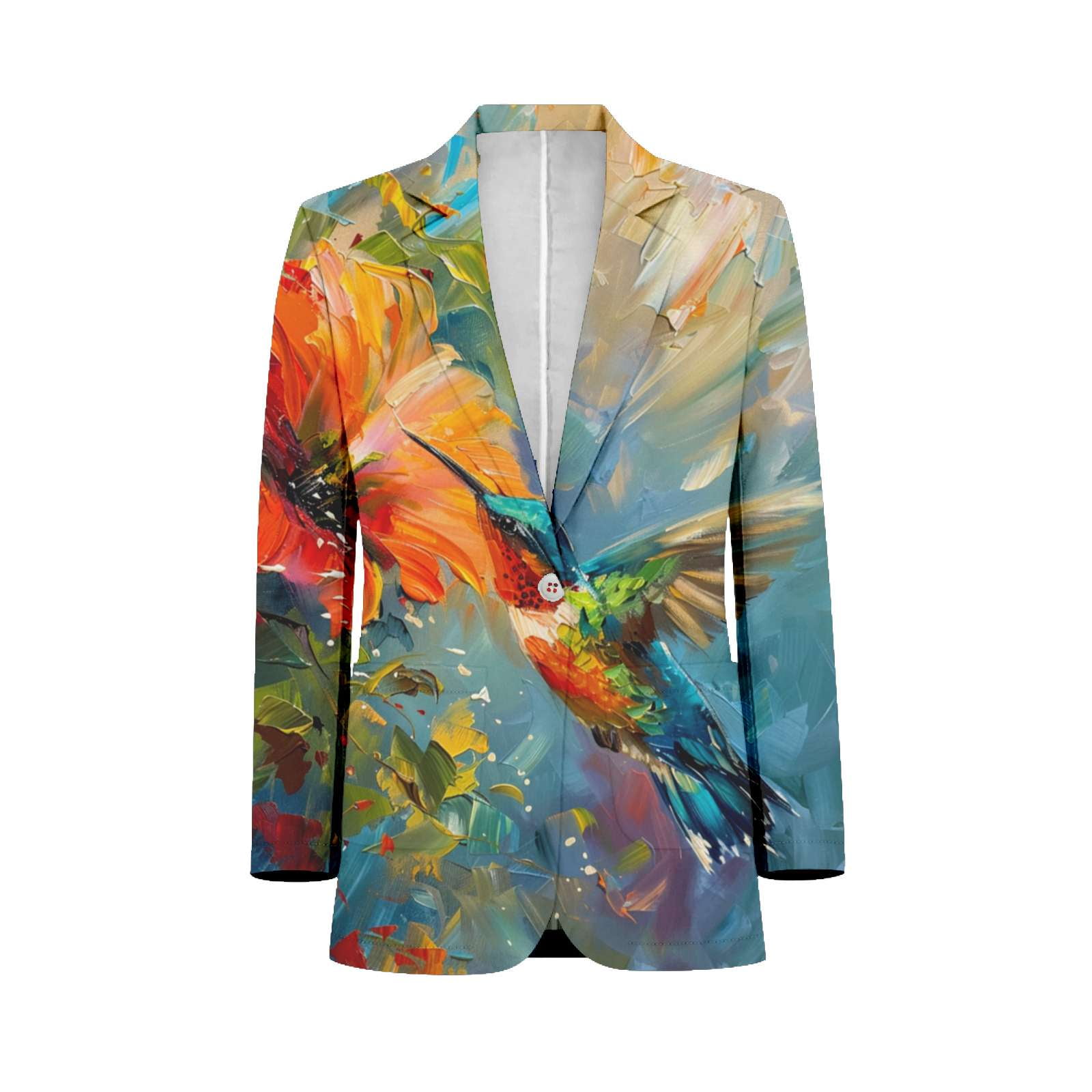 Colorful Hummingbird And Flowers Mens Suits Shawl Collar Slim Fit Suit ...