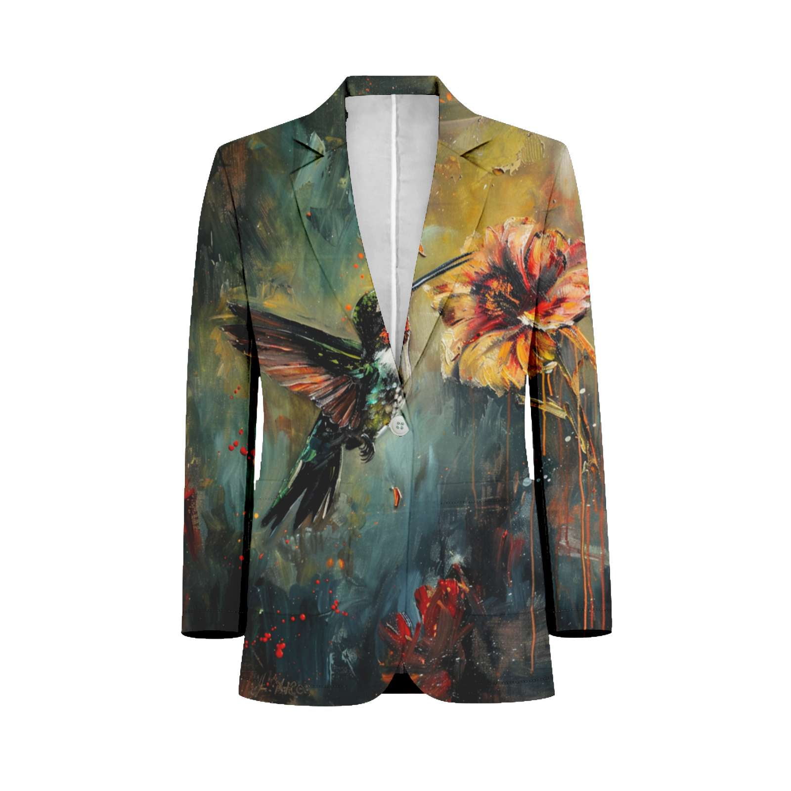 Colorful Hummingbird And Flowers Mens Suits Shawl Collar Slim Fit Suit ...