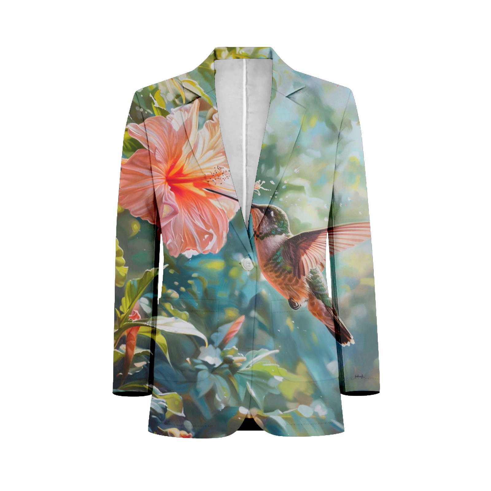 Colorful Hummingbird And Flowers Mens Suits Shawl Collar Slim Fit Suit ...