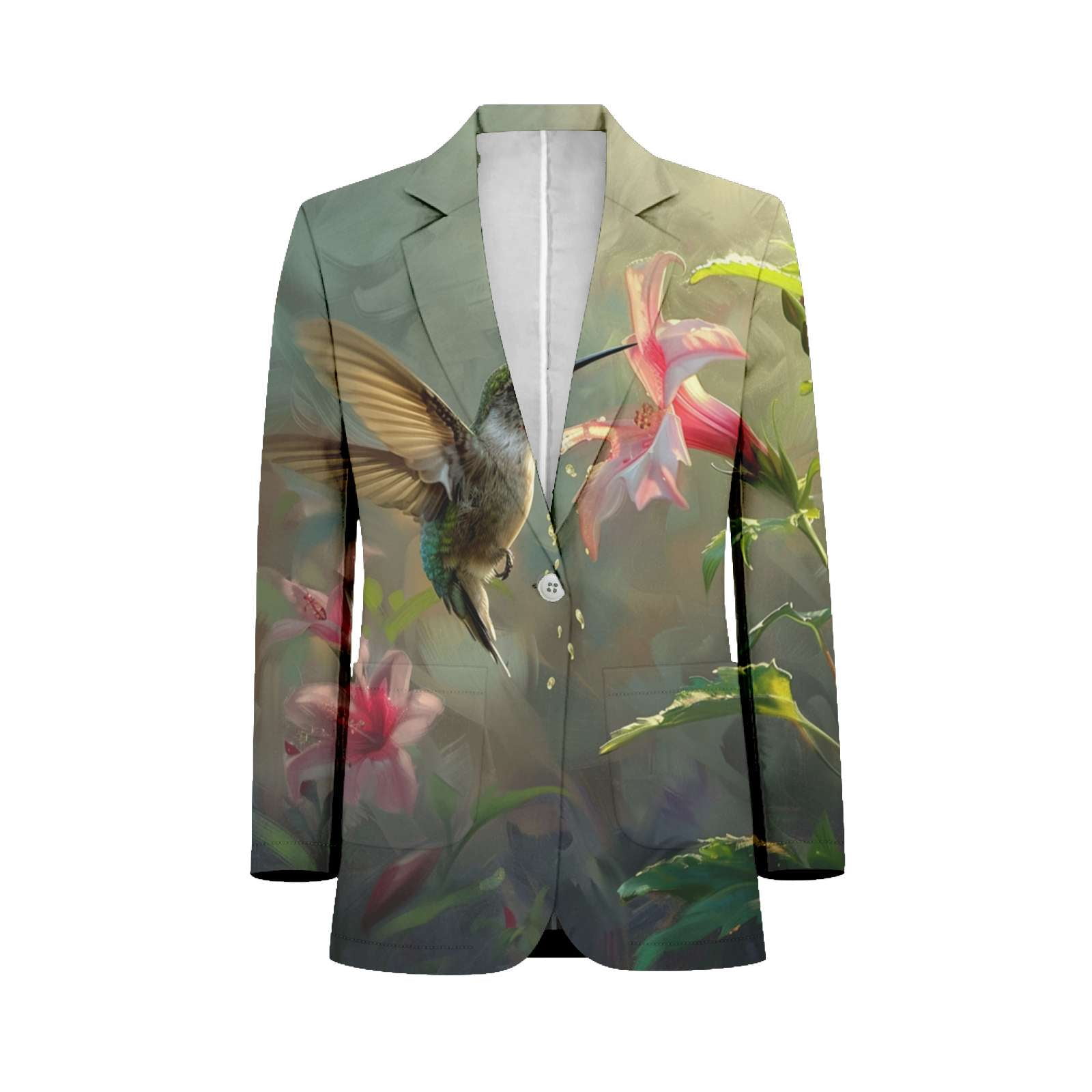 Colorful Hummingbird And Flowers Mens Suits Shawl Collar Slim Fit Suit ...