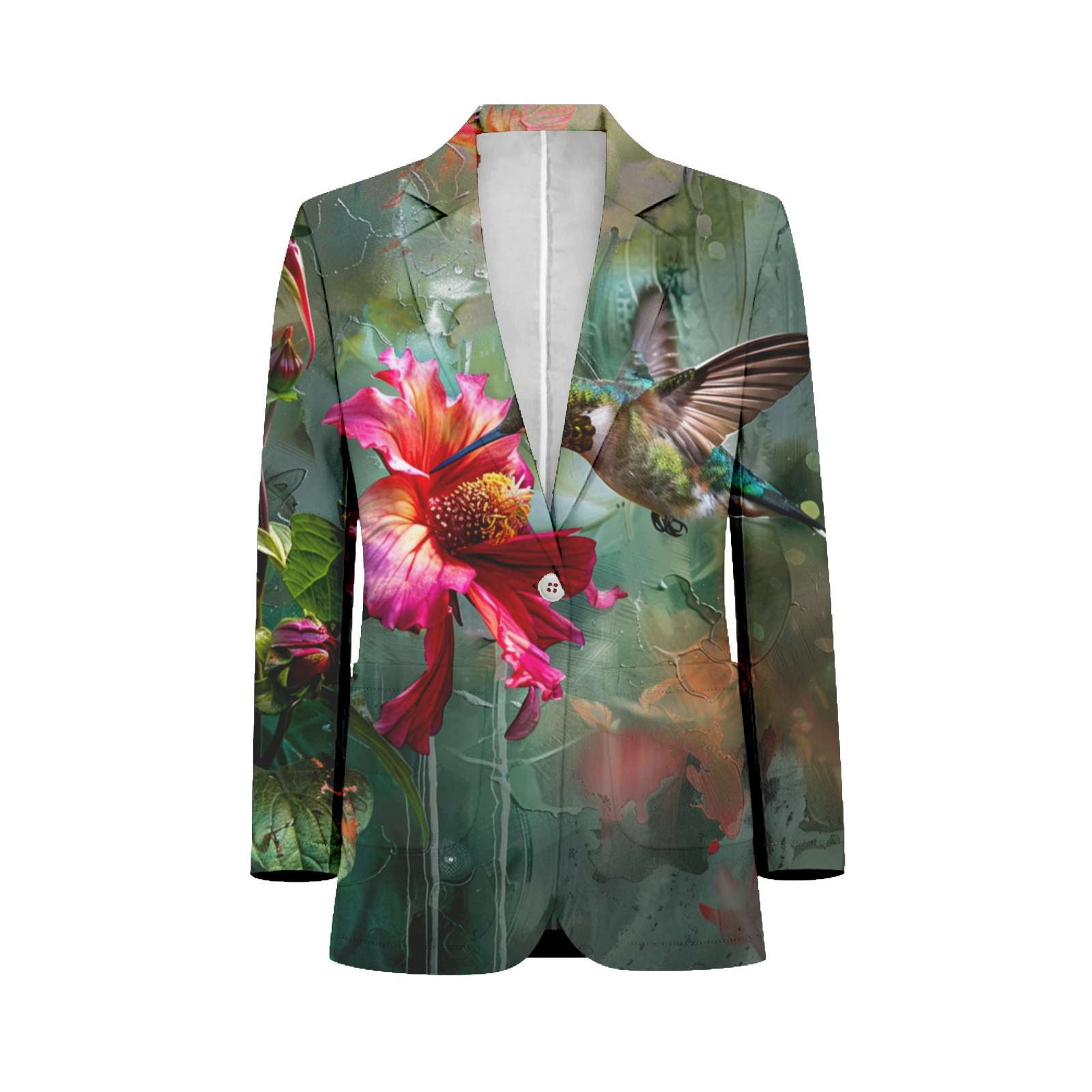 Colorful Hummingbird And Flowers Mens Suits Shawl Collar Slim Fit Suit ...